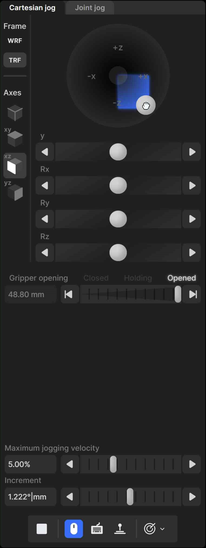 7. The jogging panel — MecaPortal - Operator manual